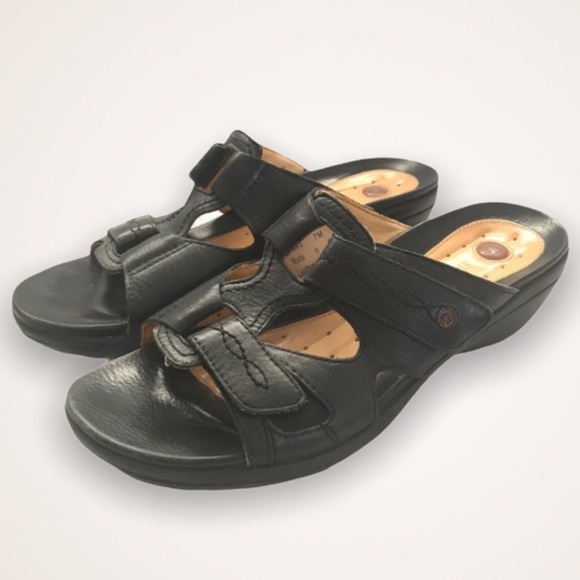 Clarks | Shoes | Clarks Unstructured Black Leather Sandals | Poshmark